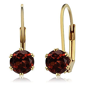 Gem Stone King Red Garnet Gemstone Birthstone 18K Yellow Gold Plated Silver Leverback Earrings 2.40 Ct Round 6MM