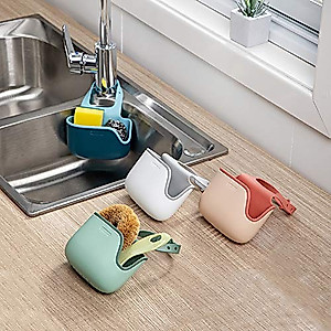 QQBB Kitchen Sink Caddy Sponge Holder,Telescopic Sink Storage Rack,Silicone Sponge Holder for Sink Hanging Ajustable Strap, Sink Caddy Kitchen Sink Organizer with Drain Holes for Drying(2pcs),Green