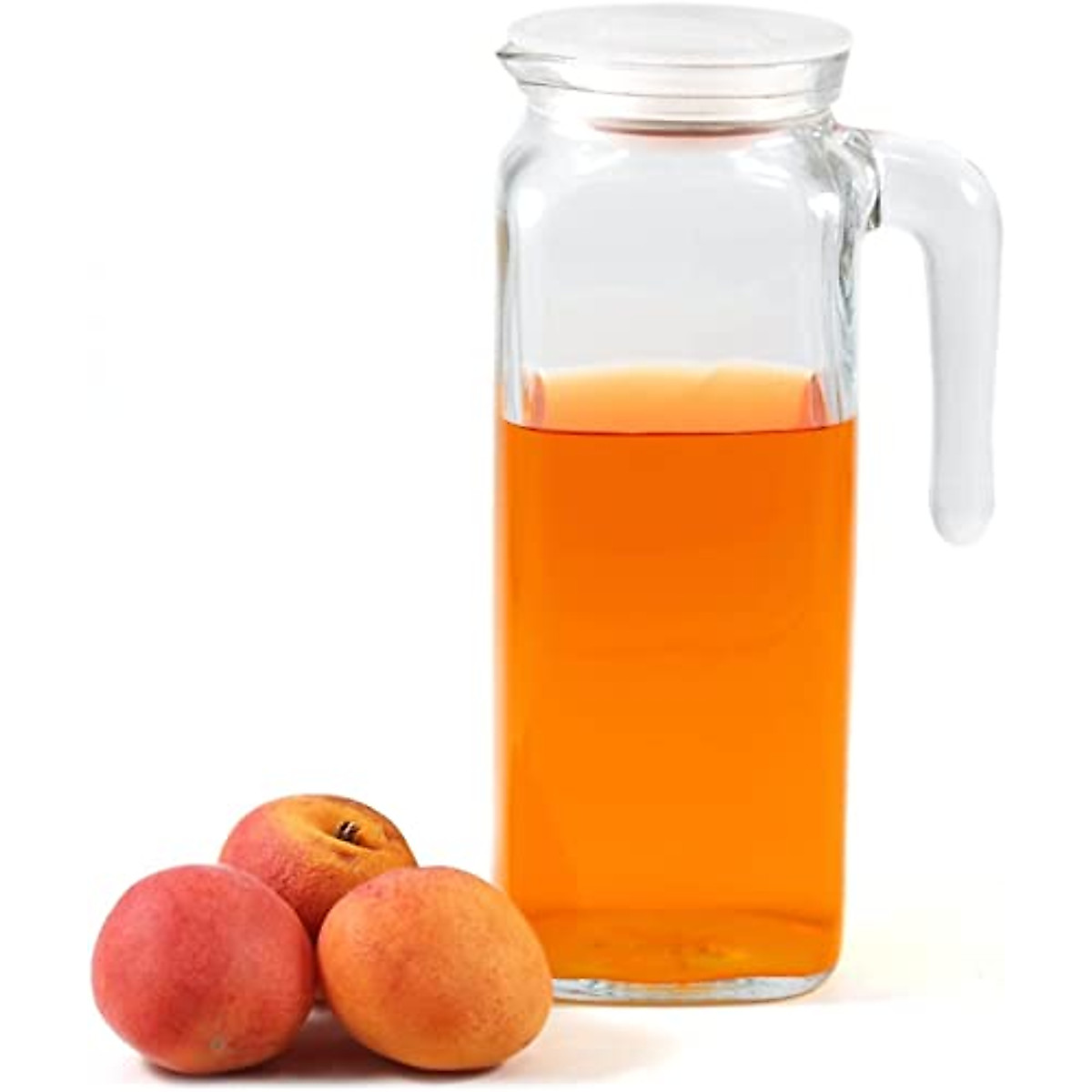 Friwer Glass Jug With Airtight Frosted Lid, Easy Pour Spout & Handle – For Water, Juice, Iced Coffee & Iced Tea, 34 Ounce (1 Liter)