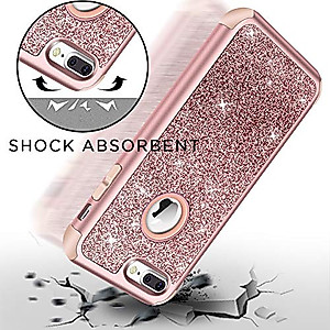 Hython iPhone 8 Plus Case, iPhone 7 Plus Case, Heavy Duty Defender Protective Case Bling Glitter Sparkle Hard Shell Armor Hybrid Shockproof Rubber Bumper Cover for iPhone 7 Plus and 8 Plus, Rose Gold