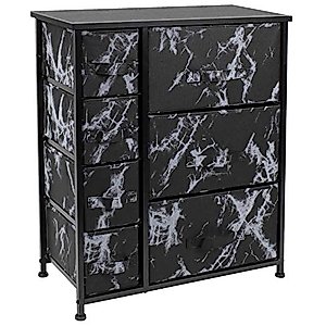 Sorbus Dresser with Drawers - Furniture Storage Tower Unit for Bedroom, Hallway, Closet, Office Organization - Steel Frame, Wood Top, Easy Pull Fabric Bins (Marble Black/Black Frame)