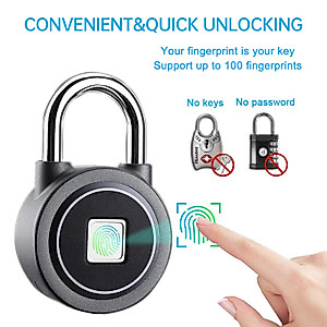 Fingerprint Padlock, Bluetooth Lock, Mobile APP, MEGAFEIS Smart Padlock with Keyless Biometric, Water Resistant, Suitable for Gym, Sports, Bike, School, Locker and Storage(Grey)