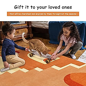 Lahome Abstract Low Pile Kids Room Area Rug - Orange Minimalist 3x5 Playroom Rug, Modern Building Soft Non-Slip Non-Shedding Mat Machine Washable Carpet for Entryway Nursery Office Living Room Bedroom