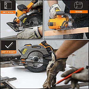 MOTORHEAD 20V ULTRA 6-1/2” Cordless Circular Saw, Lithium-Ion, Laser, LED, Edge Guide, 0-50° Bevel, Cutting Depth: 2-1/4”(0°),1.65”(45°), 2Ah Battery, 2 Blades: 24T, 40T, USA-Based (MH-03-CS-B1-0-2)