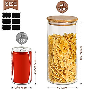 ComSaf Airtight Glass Storage Canister with Wood Lid(40oz), Clear Food Storage Container Jar with Sealing Bamboo Lid for Noodles Flour Cereal Rice Sugar Tea Coffee Beans, Round Set of 3