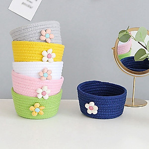Cute Flower Cotton Rope Woven Storage Basket Desktop Makeup Storage Box Children's Toy Laundry Basket Makeup Storage Box(Pink)