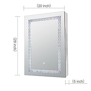 Janboe Illuminated Medicine Cabinet 24×28 Inch,Stainless Steel Medicine Cabinet with Light,Bathroom Mirror Cabinet,with Side Lighting and Side Mirror