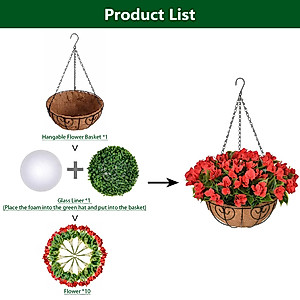 Artificial Fake Fall Hanging Flowers Plants Basket for Outdoor Autumn Decor, Faux Silk Bougainvillea Flowers in Planter Look Real UV Resistant Faux Flowers Arrangement for Porch Home Patio Garden, Red