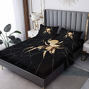 Spider Sheets Full Size, Spider Web Animal Bed Sheets, Patterned Bedding Sheets & Pillowcases 4 Piece Set - Soft Microfiber Deep Pocket Fitted Sheet & Flat Sheet & 2 Pillow Cases M2-&-356