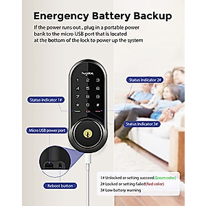 Hugolog Smart Lock,Keyless Entry Door Lock,Keypad Smart Door Lock,Smart Deadbolt Lock,Electronic Door Lock with Keyless Deadbolt,Bluetooth Digital Door Lock for Home,Airbnb,Garage