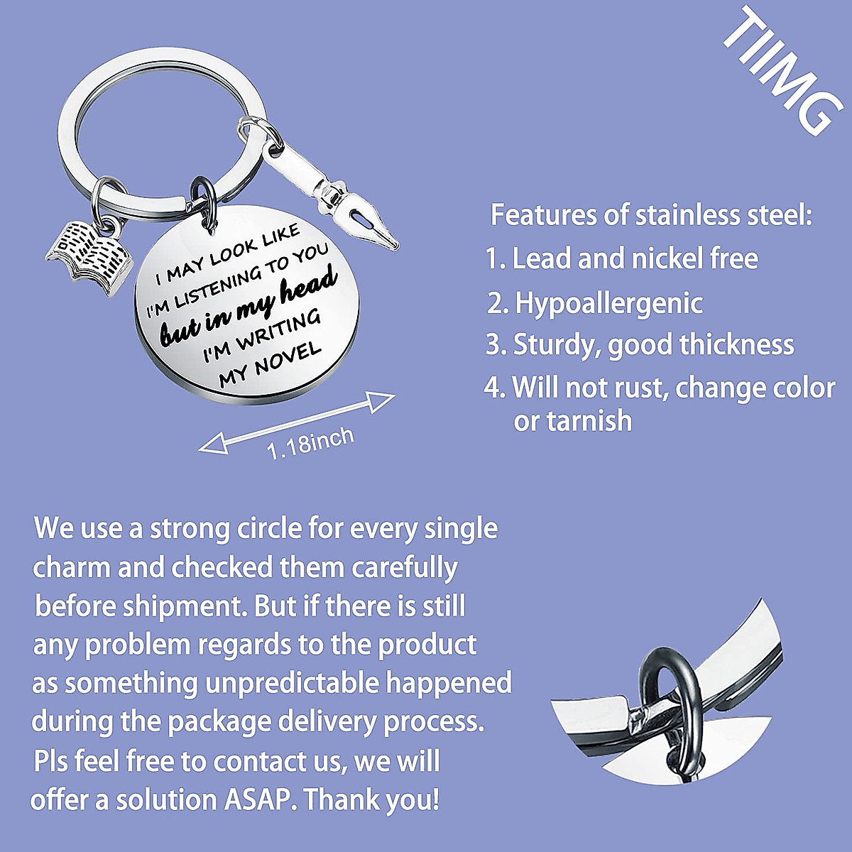 Novel Writer Keychain Writer Themed Gift Novelist Author Gift Gift for Writer Author Novelist (head WRITING MY NOVEL)