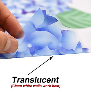 Maydahui Blue Hydrangea Flower Wall Decals Green Leaf Floral Wall Stickers (21.6x35.4 Inch) Removable Peel and Stick Art Murals Decor for Kids Bedroom Living Room TV Sofa Headboard Background