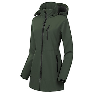 CREATMO US Ladies Soft Shell Jacket Outdoor Mountain Long Fleece Insulated Athletic Jacket Raincoat Green S