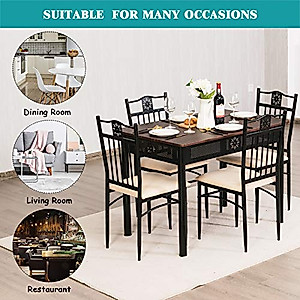 Tangkula 5 Piece Dining Table and Chairs Set Vintage Retro Wood Top Metal Frame Padded Seat Dining Table Set Home Kitchen Dining Room Furniture
