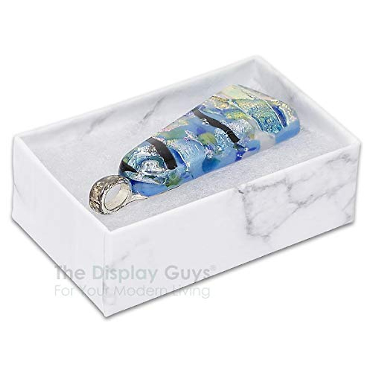 TheDisplayGuys 100-Pack #21 Cotton Filled Cardboard Paper Jewelry Box Gift Case - Marble White (2 5/8" x 1 5/8" x 1")