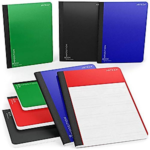 Arteza Composition Books, Wide Ruled, 100 Sheets, Pack of 8 in 4 Colors, 9.75x7.5-inch, Double Sided for Students, College Classes, Schoolwork, Studying, and Notes