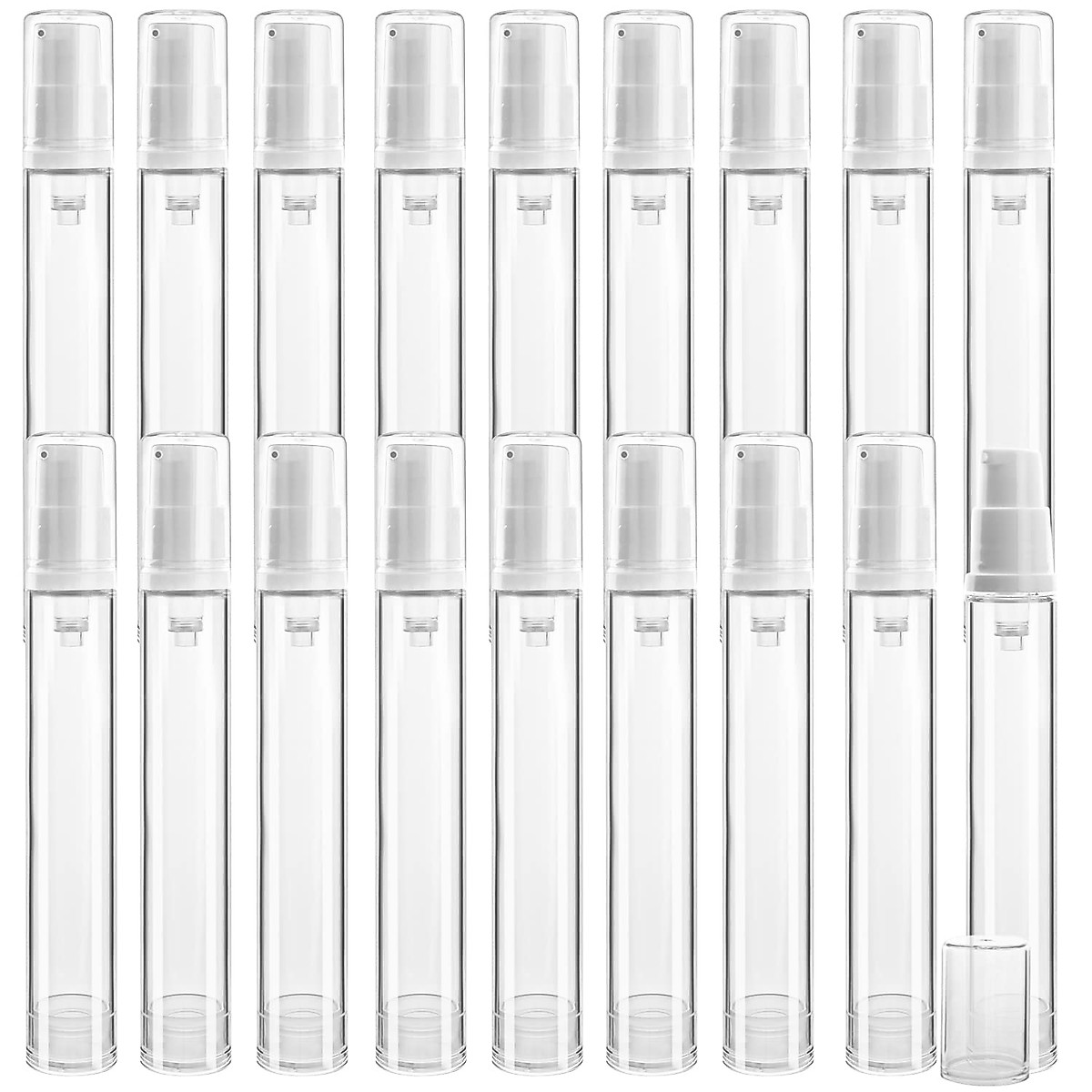 20Pcs 15ml/0.5oz Airless Pump Bottle Refillable Plastic Airless Vacuum Dispenser Portable Clear Cosmetic Sample Vial Container Jars for Lotion Emulsion Toiletries Liquid Foundation