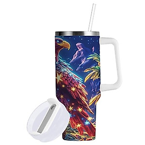 Slewiaeky Tumbler with Handle 40 oz Adorable Hawk Animal America Travel Mug with Lid and Straw Stainless Steel Vacuum Insulated Water Bottle Cup for Iced Tea Coffee Cold Beverages Cup Holder Friendly
