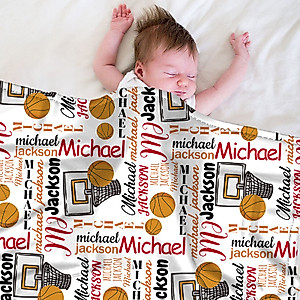 Munific Personalized Baby Blanket Gift - Basketball Blanket - Sports Basketball Personalized Baby Blanket - Custom Baby Name Monogrammed Blanket