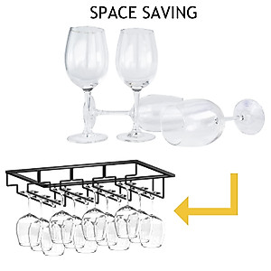 Wine Glass Rack, Under Cabinet Stemware Rack Wine Glass Holder, 3 Rows Black Metal Wine Glass Storage Hanger Under Shelf for Cabinet Kitchen Bar