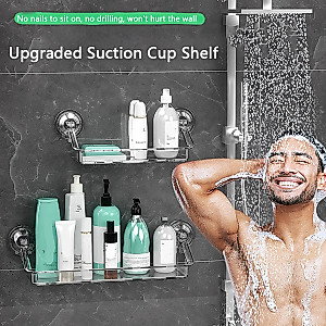 LYZOLICS Shower Caddy Reusable Suction Cup Shelf Clear Bathroom Shower Organizer Drill-Free Strong Suction Shower Shelves Storage Basket for Bathroom (Clear Basket) (4.33inch)