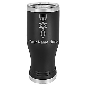 LaserGram 20oz Vacuum Insulated Pilsner Mug, Messianic Symbol, Personalized Engraving Included (Black)