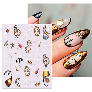 JMEOWIO 6 Sheets 3D Embossed Glitter Christmas Nail Art Stickers Decals Self-Adhesive Pegatinas Uñas 5D Snowflake New Year Xmas Winter Holiday Nail Supplies Nail Art Design Decoration Accessories