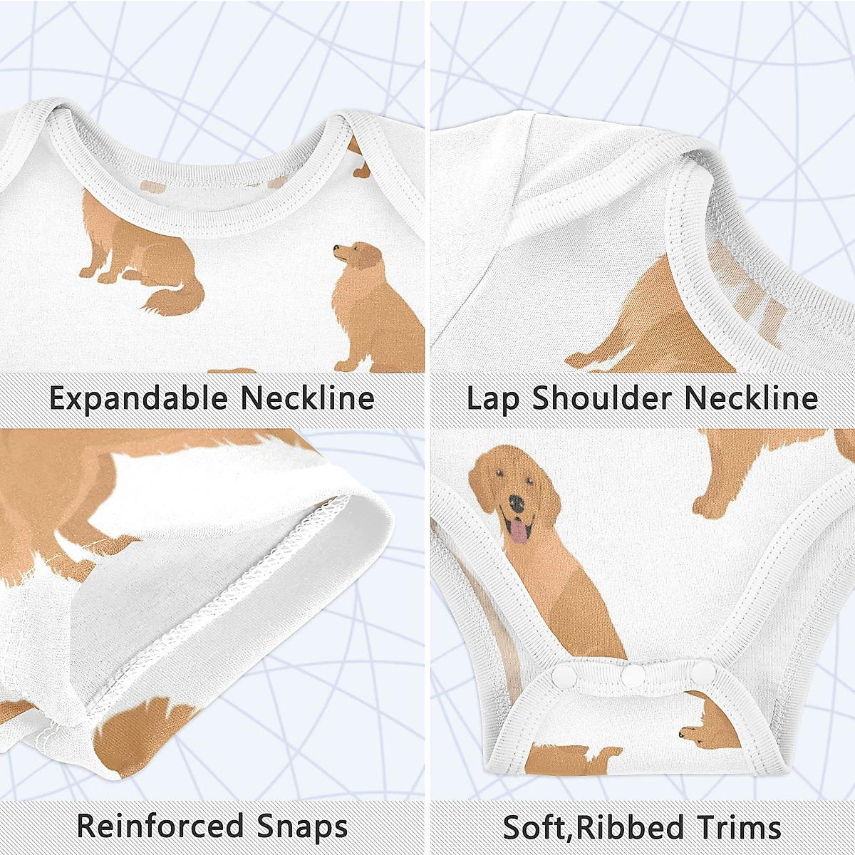 vvfelixl Baby Girls' Bodysuits Golden Retriever Dogs Short Sleeve Cotton Baby Clothes for Girls 9-12 Months Puppy