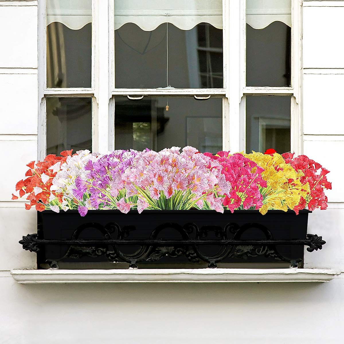 JEMONG 24 Bundles Artificial Flowers Outdoor UV Resistant Fake Flowers No Fade Faux Plastic Plants Garden Porch Window Box Decorating(Fushia)