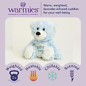 warmies Microwavable & Weighted Stuffed Animals, Baby Boy Bear - Heated Stuffed Animal Plushie for Warmth & Comfort - Cute Soft Plush Toys for Adults & Children (Boys, Girls, Babies & Toddlers)