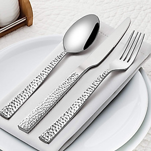 Hammered Silverware Set, HaWare 60-Piece Stainless Steel Flatware Set for 12, Modern Eating Utensils Tableware Cutlery Set for Kitchen Hotel Restaurant Party, Mirror Polished - Dishwasher Safe