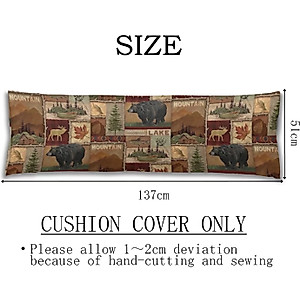 AIMSTONG Rustic Bear Body Pillow Cover Farmhouse Wild Animal Maple Leaf Moose Deer Country Style Long Case Protector with Zipper Western Cabin Large Cases Covers for Bed,Couch,Home Gifts 20''x54''