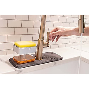 S&T INC. Microfiber Kitchen Faucet Sink Mat Drip and Splash Catcher with Snap Fastener, Absorbent and Reversible, 15 Inch x 5.5 Inch, Charcoal Grey