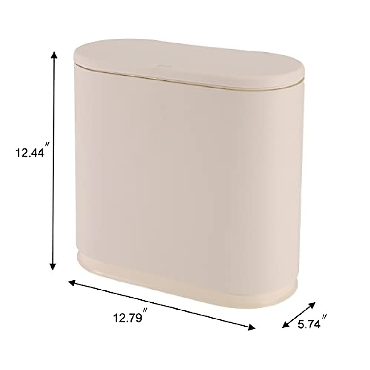 Sooyee Bathroom Trash Can with Lid, 2.4 Gallon Slim Smart Can, Small Plastic Bin, 10 L Narrow Waste Basket for Bedroom, Kitchen, Office, Cream White