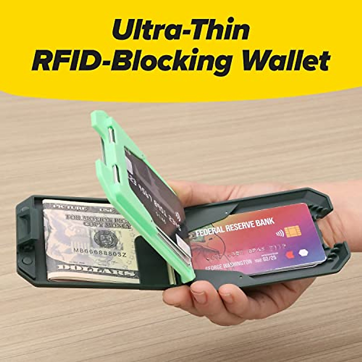 Slim Mint Wallet, Ultra-Thin, RFID-Blocking, AS-SEEN-ON-TV, ID Theft Protection, Easy to Carry, Reach Cards/Cash with the Touch of a Button, Optimizes Space, Aluminum Outer Shell, Crush-Resistant