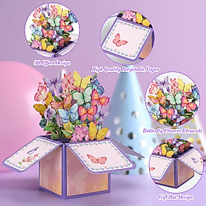 Tasodin Pop up Butterfly Cards, 3D Birthday Gift Box with Envelope, Pop Up Mothers Day Card, Thank You Greeting Card for Women Mother Wife Daughter Sister