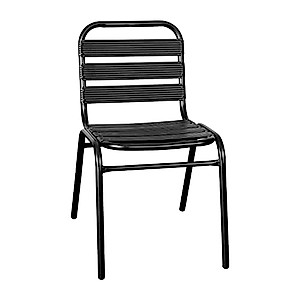 Flash Furniture Lila Commercial Black Indoor-Outdoor Restaurant Stack Chair with Triple Slat Back