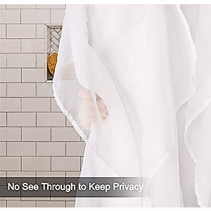 REISEN White Ruffle Shower Curtain Fabric/Cloth Farmhouse Bathroom Sheer Shower Curtain, 70in Long