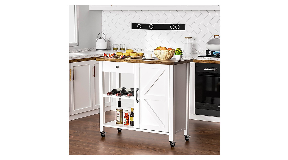 4 EVER WINNER Farmhouse Kitchen Island Cart on Wheels