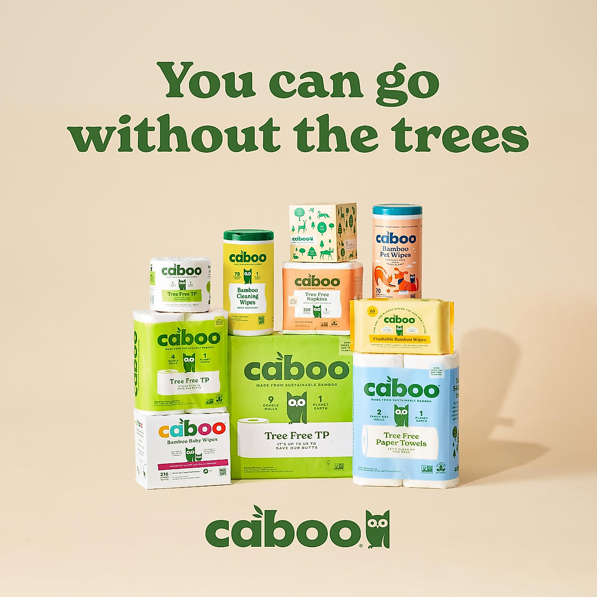 Caboo Tree Free Bamboo Paper Napkins, 4 Packs of 250, 1000 Total Napkins, Eco Friendly, Sustainable, and Disposable Kitchen Napkins