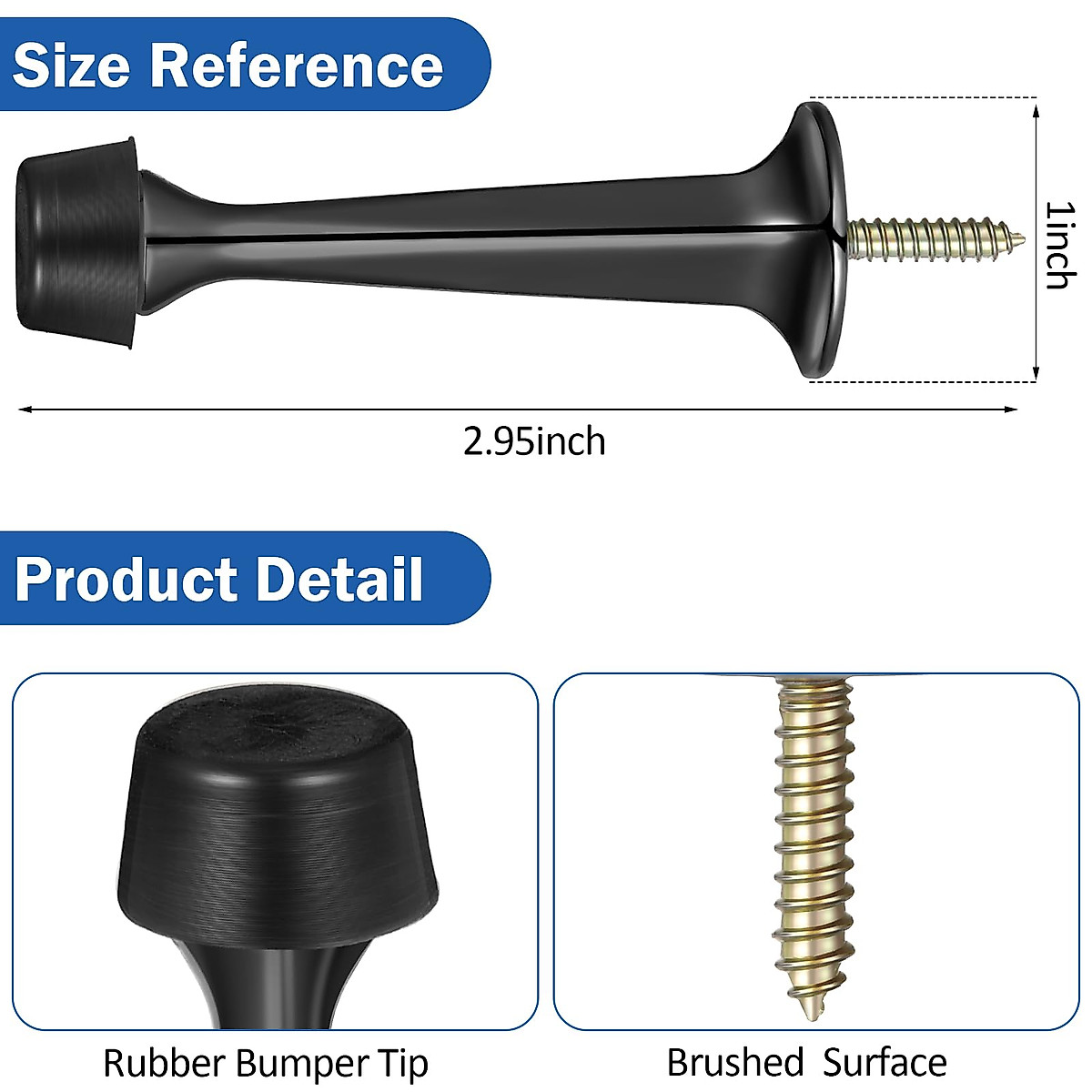 24 Pack Door Stop Heavy Duty Solid Rigid Door Stoppers with Soft Rubber Tip Wall Mount Door Stoppers for Bottom of Door (Black)