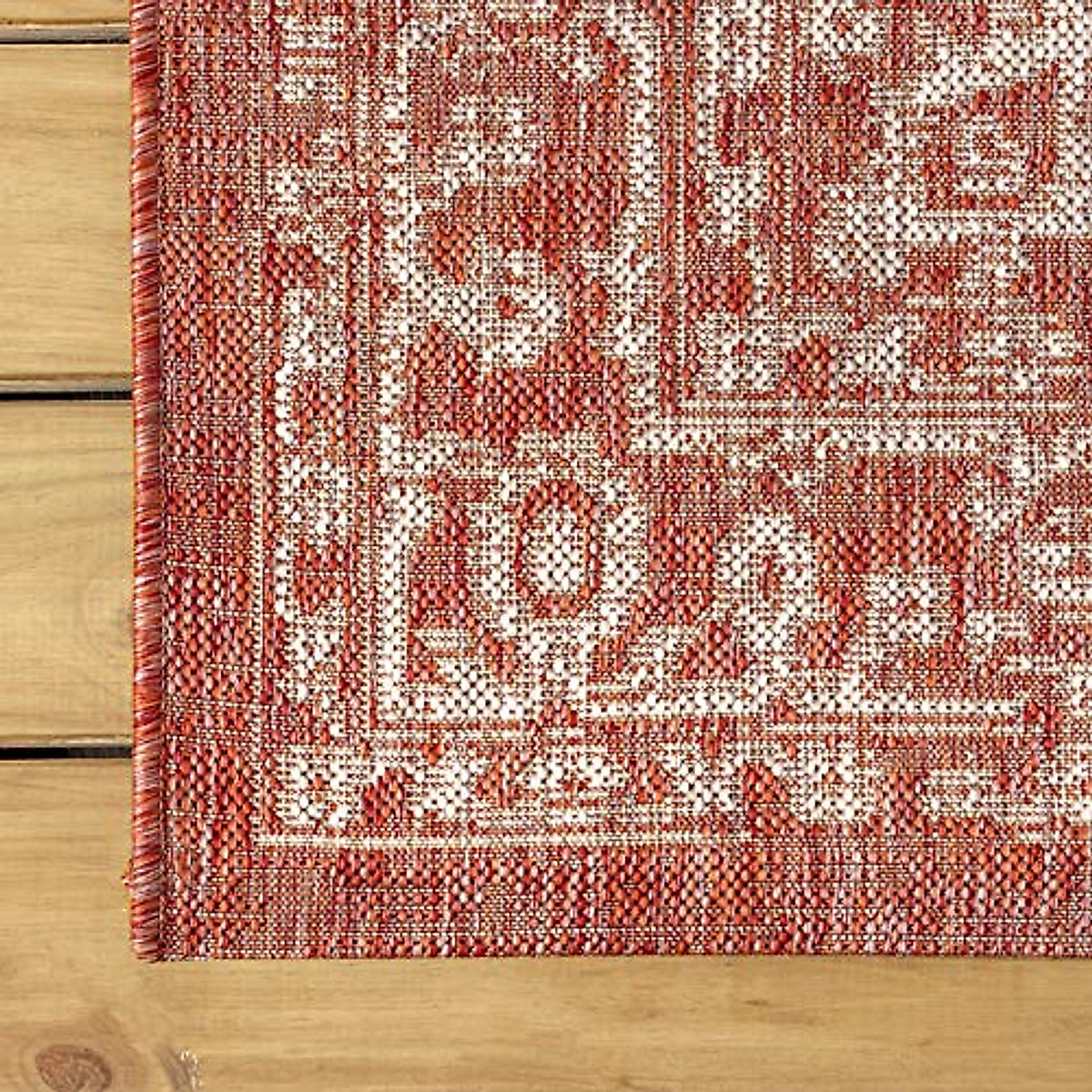 JONATHAN Y SMB104A-3 Malta Bohemian Medallion Textured Weave Indoor Outdoor -Area Rug, Coastal, Traditional, Transitional Easy-Cleaning,Bedroom,Kitchen,Backyard,Patio,Non Shedding, Red/Taupe, 3 X 5