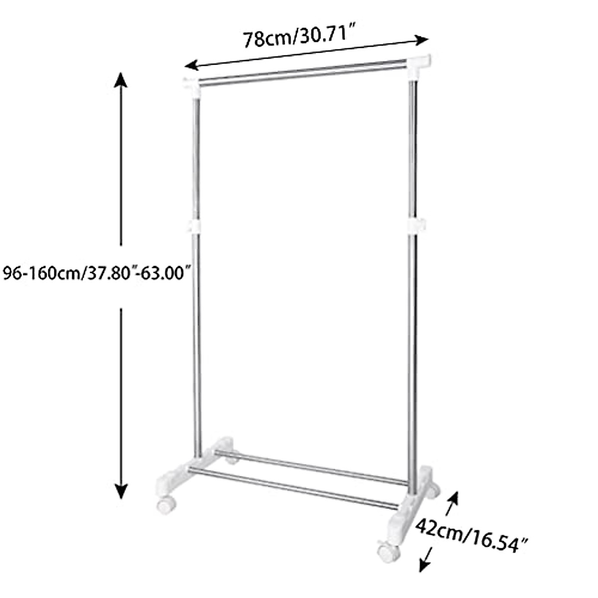 BAOYOUNI Single Rod Clothing Garment Rack on Wheels Metal Rolling Clothes Display Hanging Rail Coat Stand Storage Holder Organizer, Height Adjustable (Ivory)