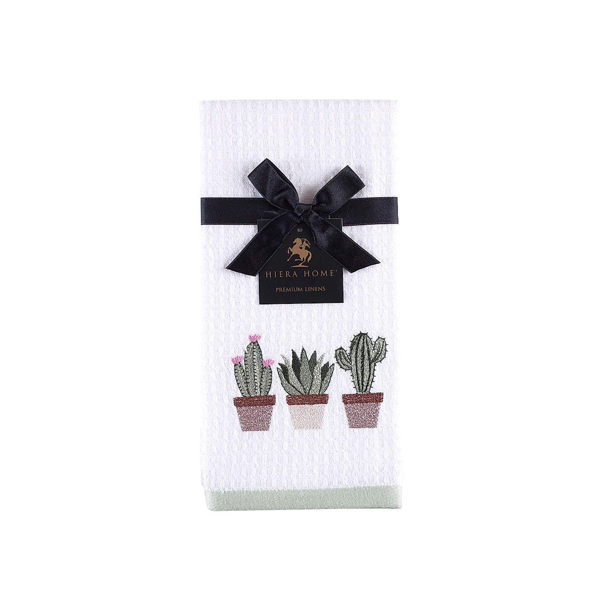 Hiera Home Kitchen Towels - Ultra Soft Cotton and Super Absorbent Dish Towels for Kitchen, Large Kitchen Towel 24x16 Inches, Natural Cotton Dish Towels Pack of 2 (Cactus)