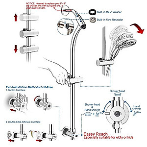 Egretshower Handheld Showerhead & Rain Shower Combo for Easy Reach, 27.5" Drill-free Stainless Steel Slide Bar, 5”of 5-setting Handheld Shower and Showerhead, with 5ft Hose - Polished Chrome