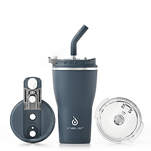Ideus 14oz Stainless Steel Leak Proof Tumbler, Insulated Coffee Mug with Lid and Straw, Spill Proof Travel Coffee Cup, Double Wall Vacuum Flask for Adult Men and Women, Navy Blue