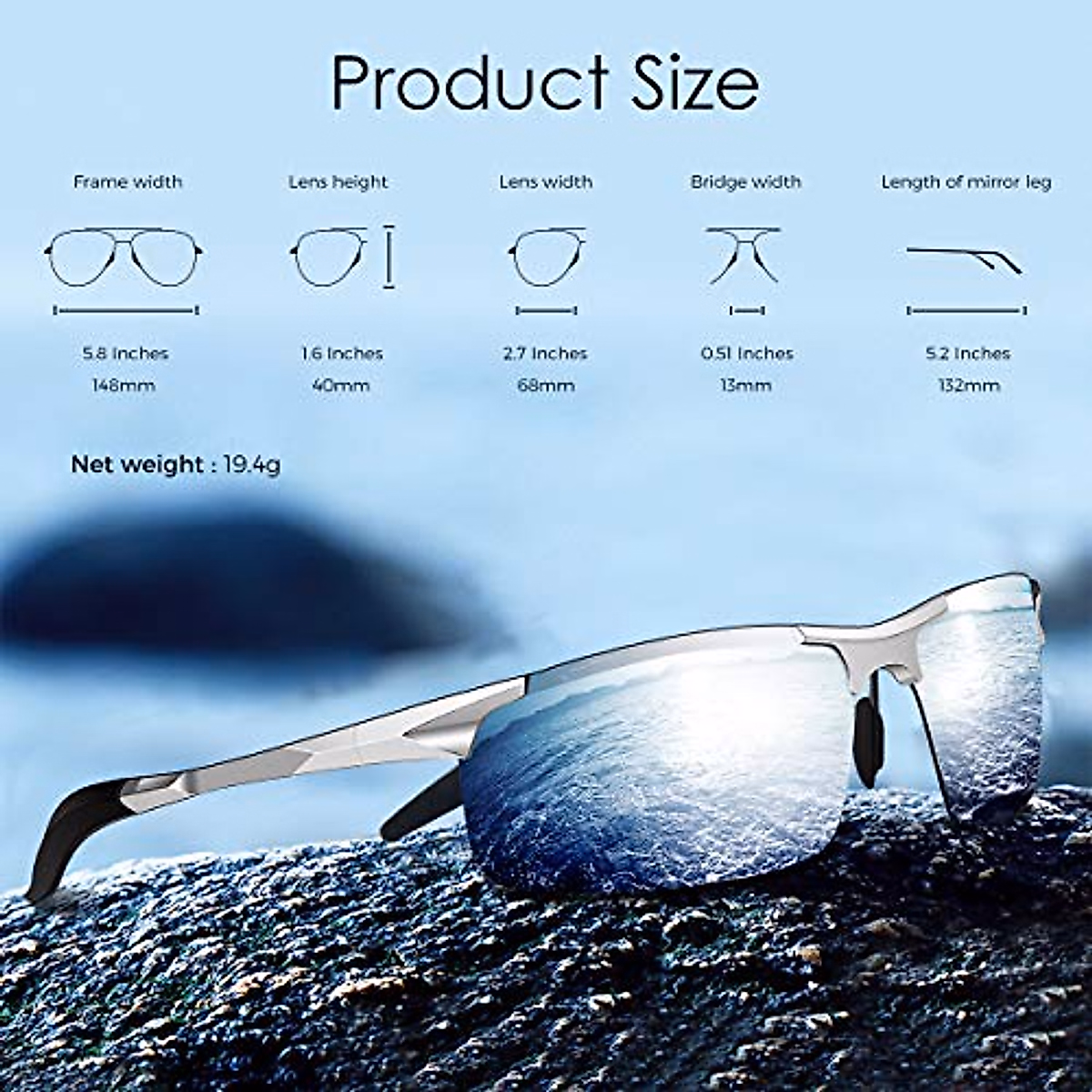 DADA-PRO Polarized Sunglasses Men Sport Driving Sun Glasses Ultralight Al-Mg Mirrored Shades UV400 Protection (Mirror)