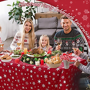 Mixweer Winter Tablecloth Rectangle Snowflake Printed Table Cover Winter Decorations Washable Table Cloth for Dinner Xmas Decor(60 x 84 Inch,Red)