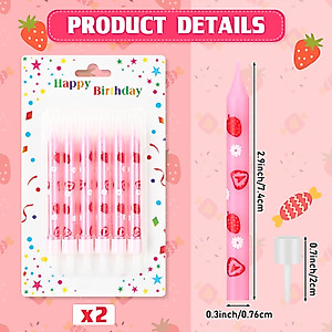 Threlaco 12 Pcs Strawberry Birthday Candle Berry Shortcake Cake Topper Pink Fruits Theme Birthday Candle Decorations for Baby Shower Birthday Gifts Celebration Reunions Anniversary Party Supplies