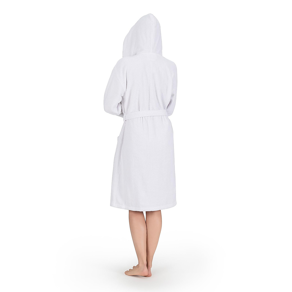 Nine West - Unisex Bathrobe - Made with 100% Turkish Cotton Terry Cloth for Spa & Hotels, High Absorbent & Comfy Hooded Robes | White (Medium)